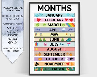 MONTHS of the YEAR Printable Educational Poster Classroom - Etsy