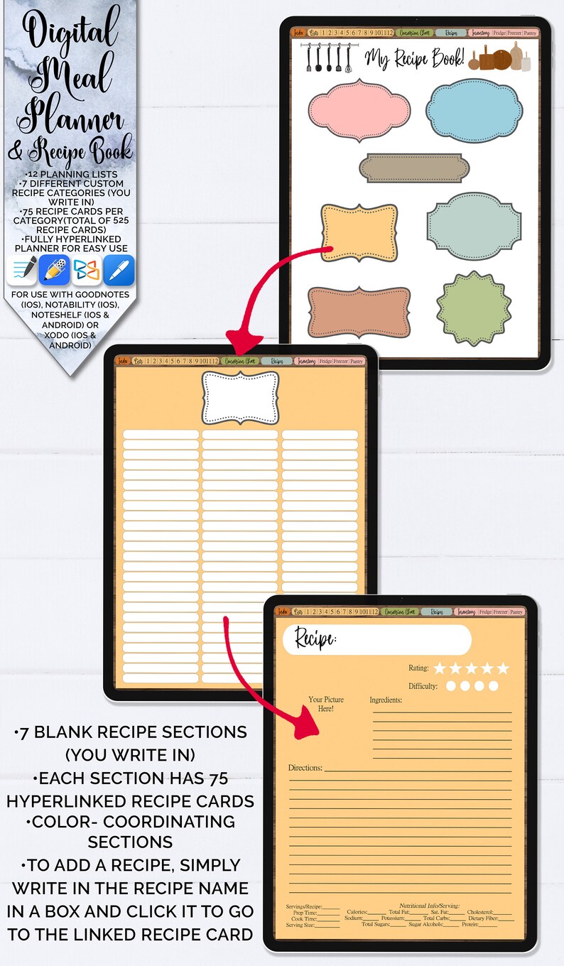 Vertical Digital Meal Planner Recipe Book/cookbook Hyperlinked for ...
