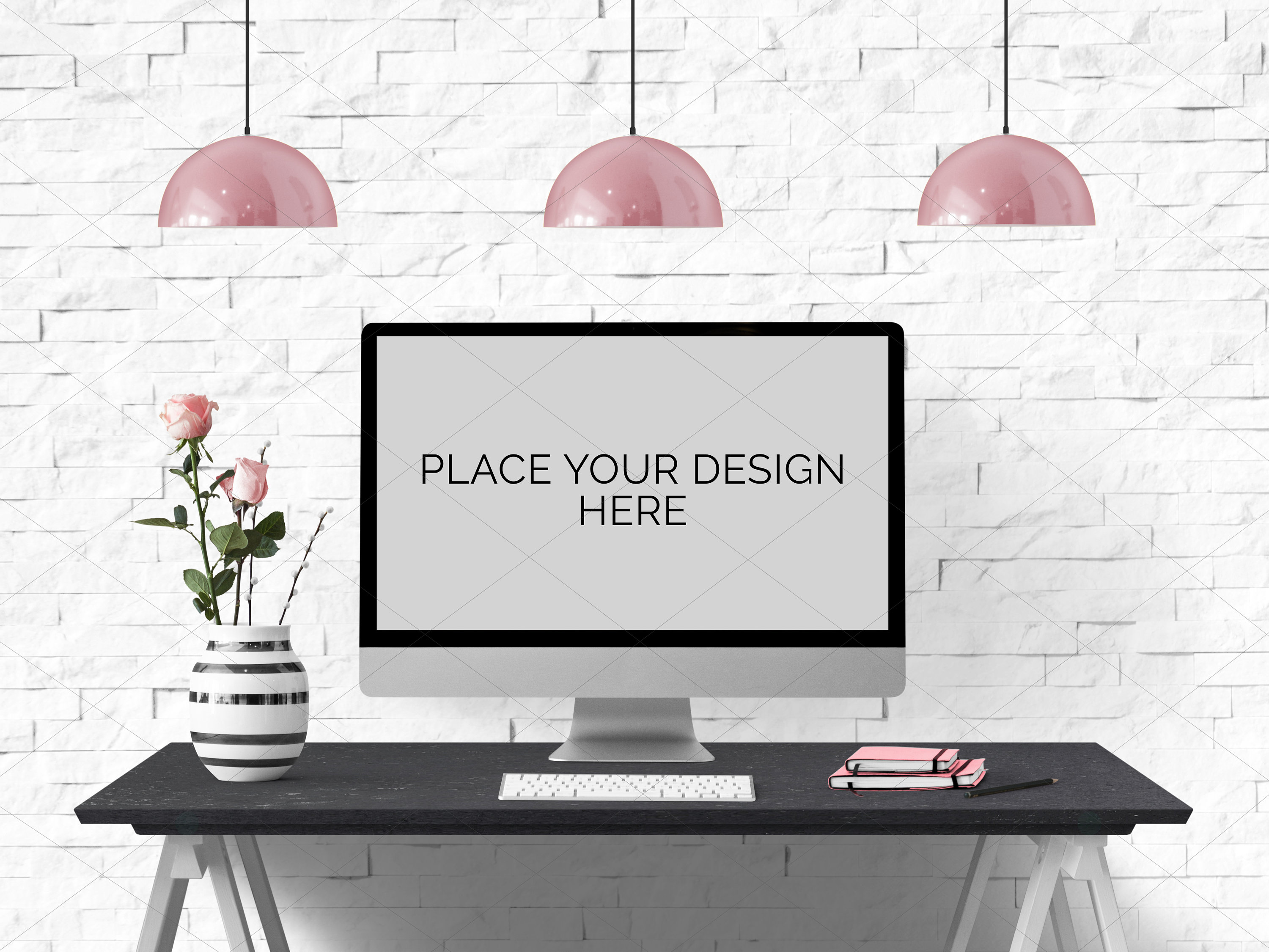 Imac Computer Desktop Mockup Clean, Pink Workspace Desk View JPG PSD ...