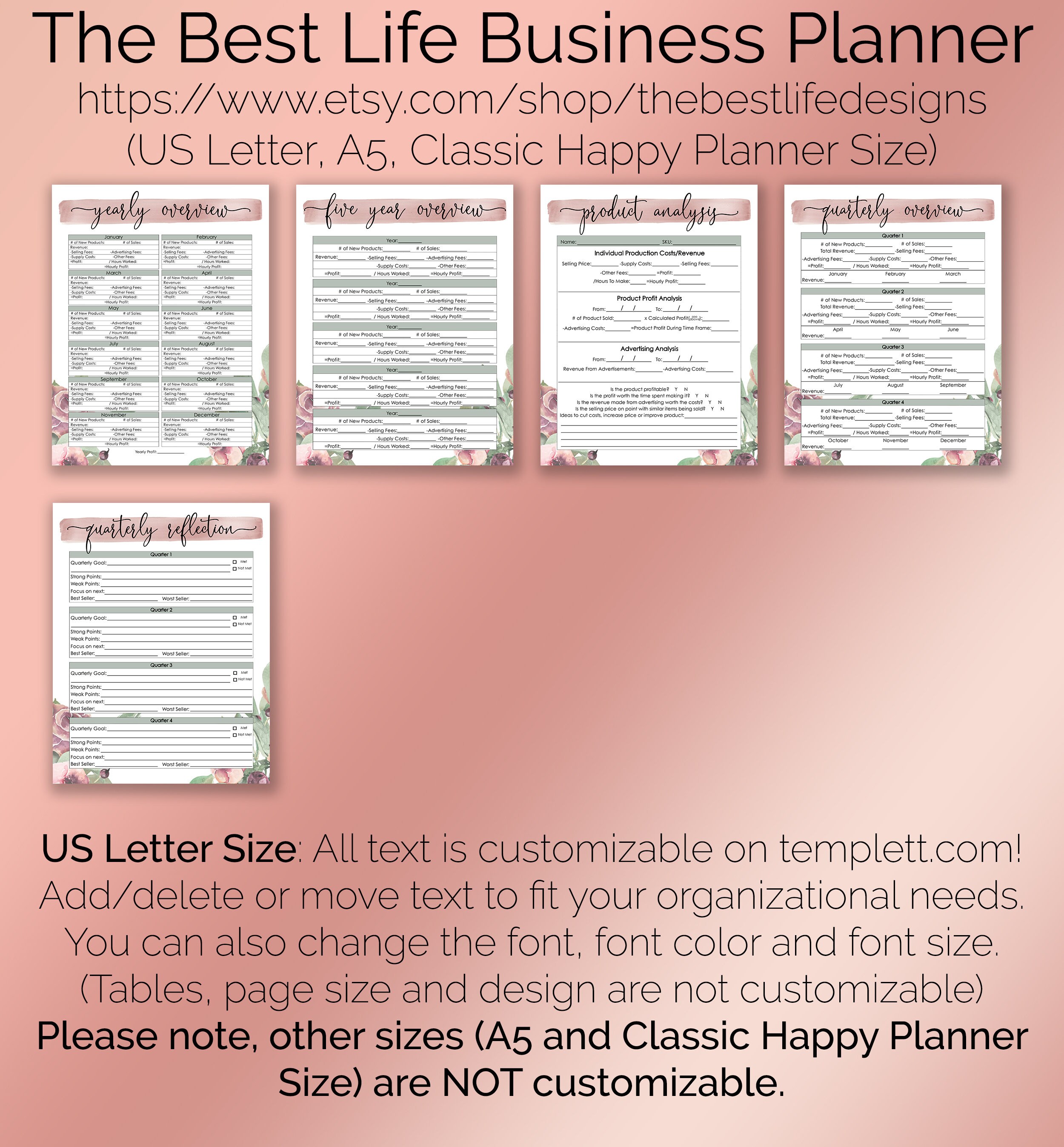 CUSTOMIZABLE Business Planner/binder Printables Bookkeeping - Etsy