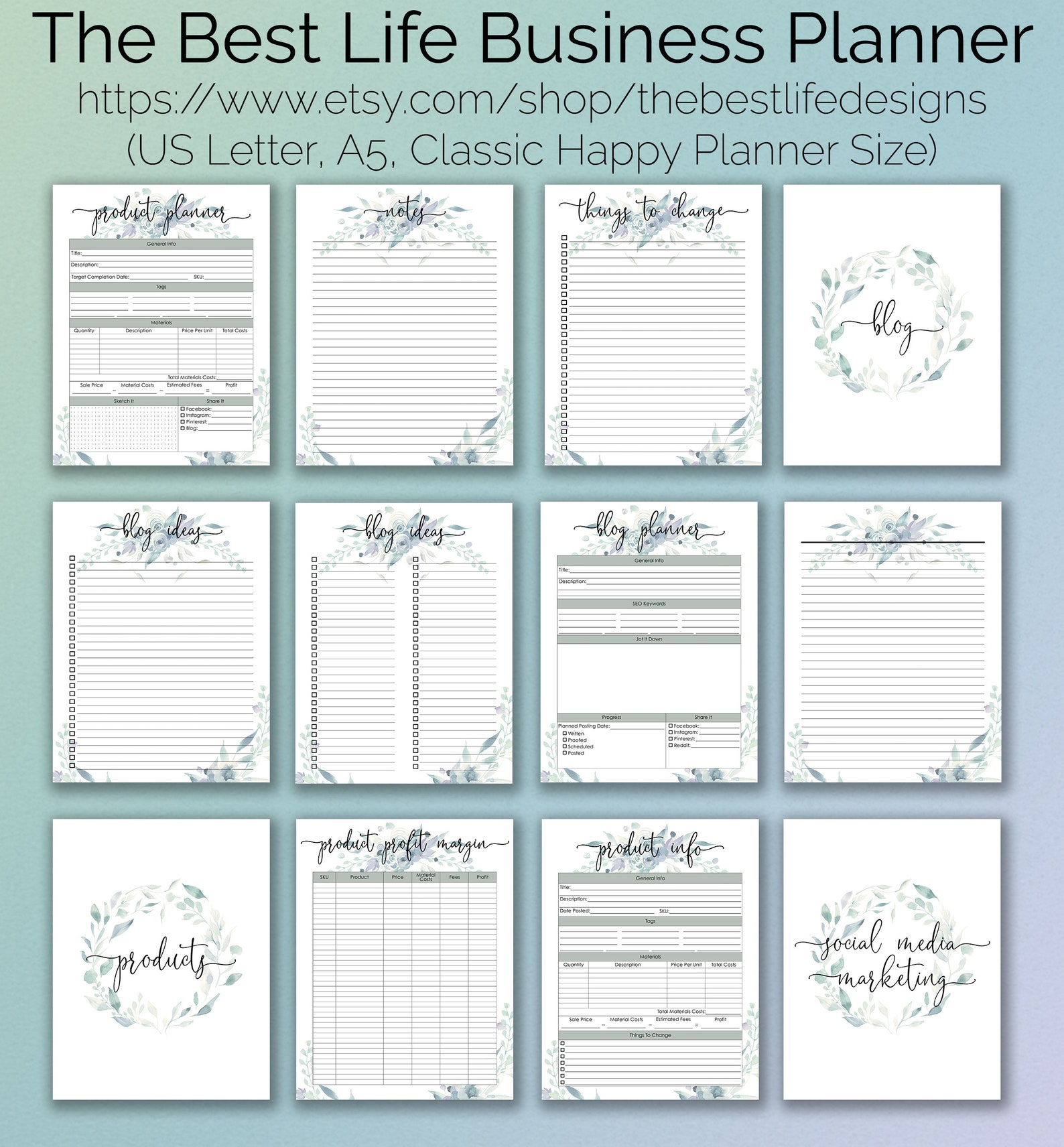 CUSTOMIZABLE Business Planner Binder Bookkeeping Social Media Blog ...