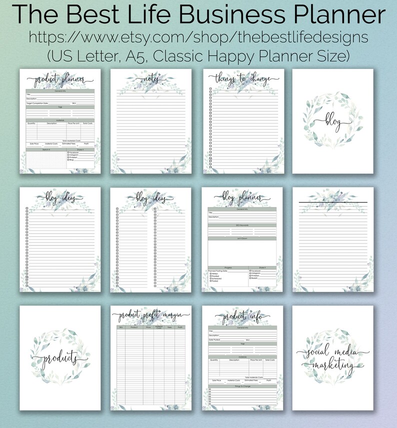 CUSTOMIZABLE Business Planner Binder Bookkeeping Social Media Blog ...