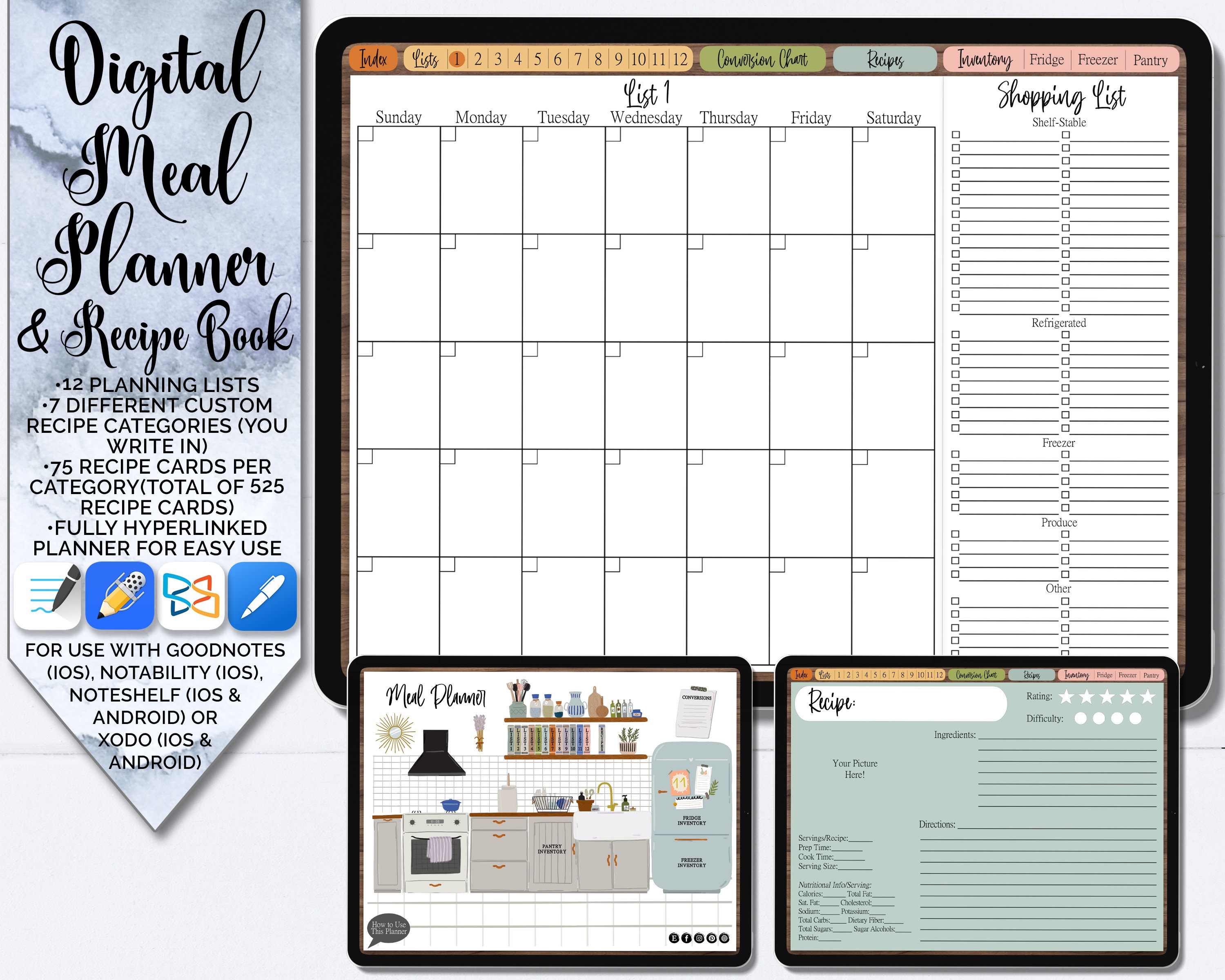 Digital Meal Planner Recipe Book/cookbook Hyperlinked for Goodnotes ...
