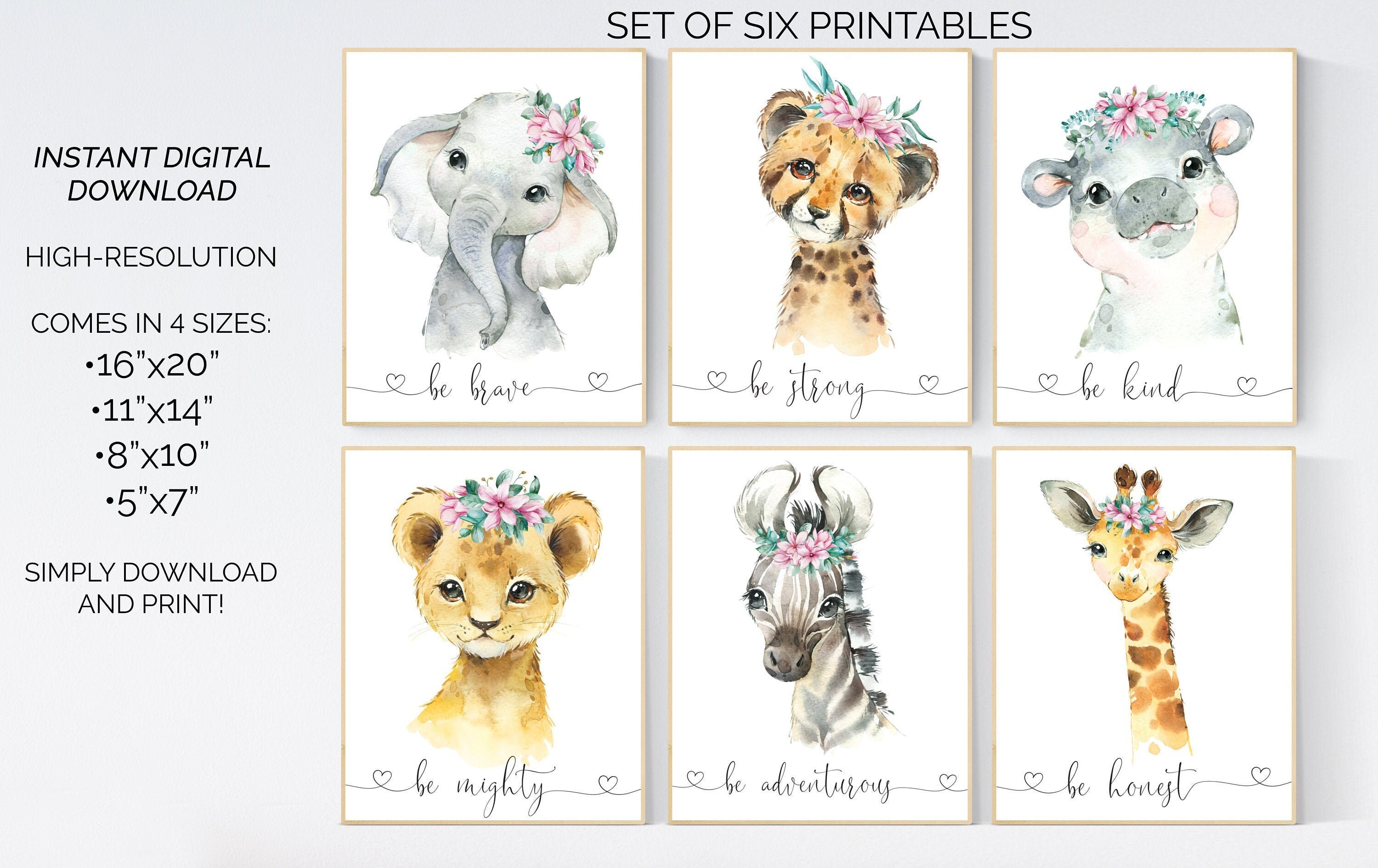 Printable Jungle Safari Nursery Animals Set of Six Prints Home | Etsy