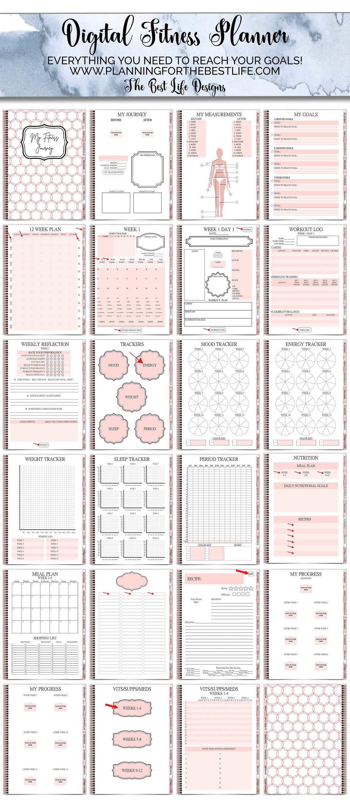 Digital Fitness Planner 12 Week Plan + Meal Planner + Recipe Keeper ...
