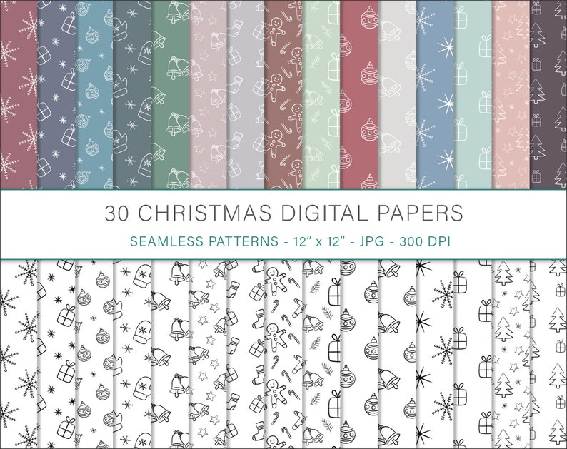 Digital Paper, Hand Drawn Christmas Digital Paper, Christmas Digital ...