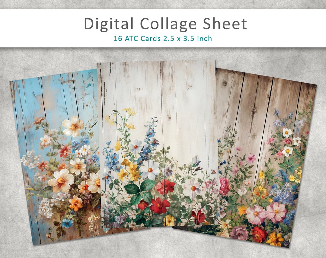 Floral ATC Card Digital Collage Sheet: Vintage Junk Journal (digital ...