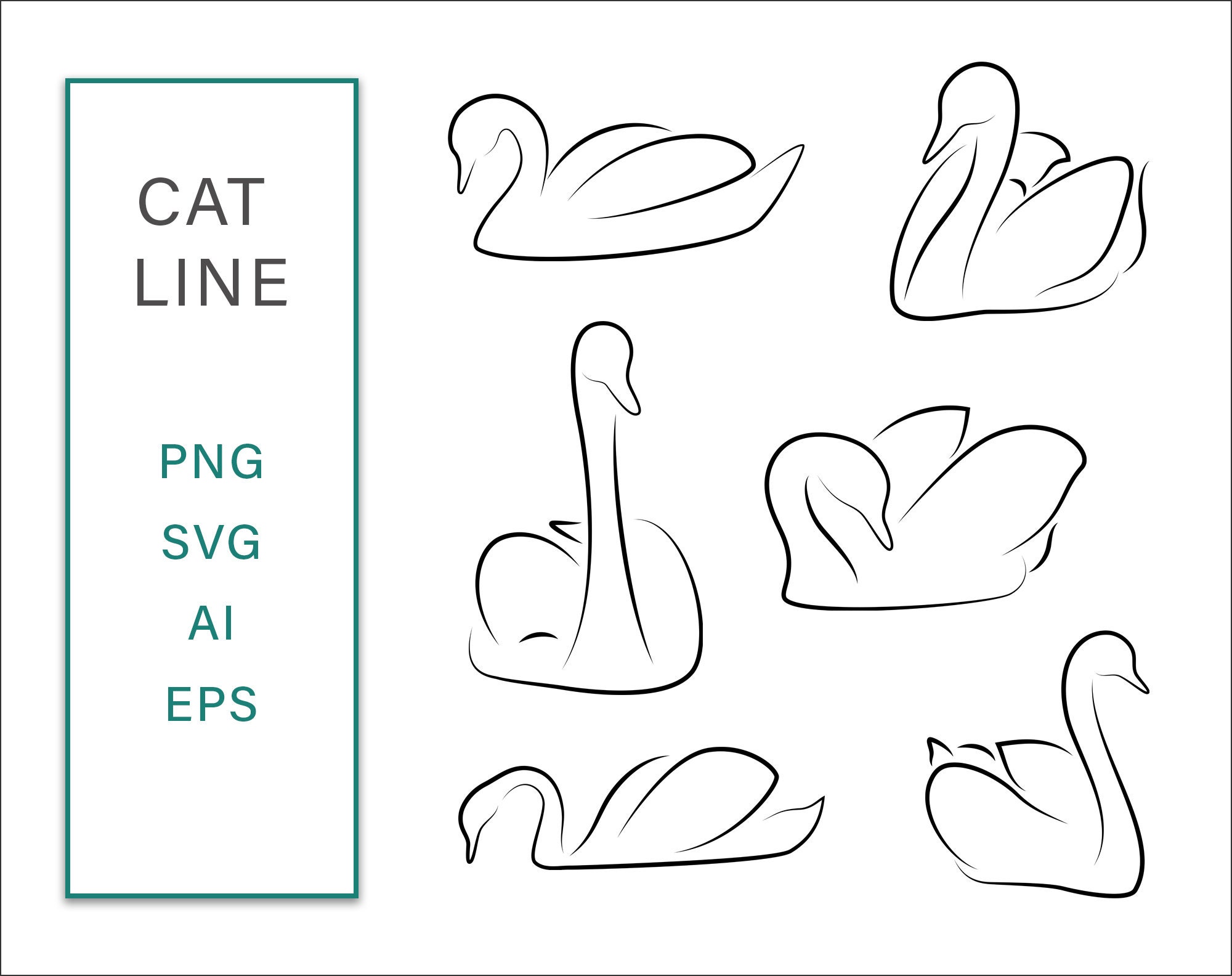Swan SVG, Swan Line Vector SVG Illustration, Clip Art SVG, Swan Line ...
