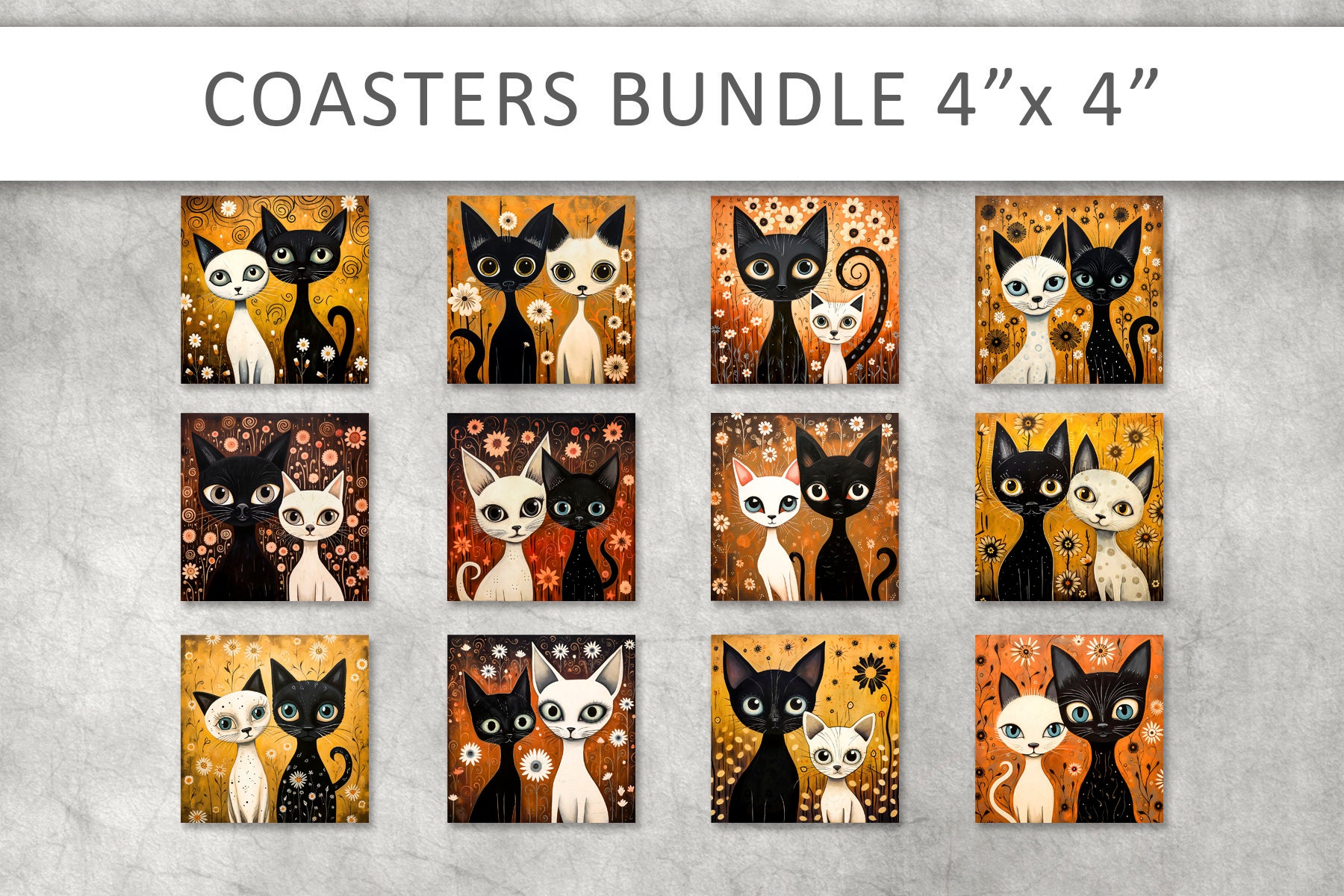 Cats Coaster PNG Bundle, Digital Collage Sheet, Coaster PNG for Kitchen ...