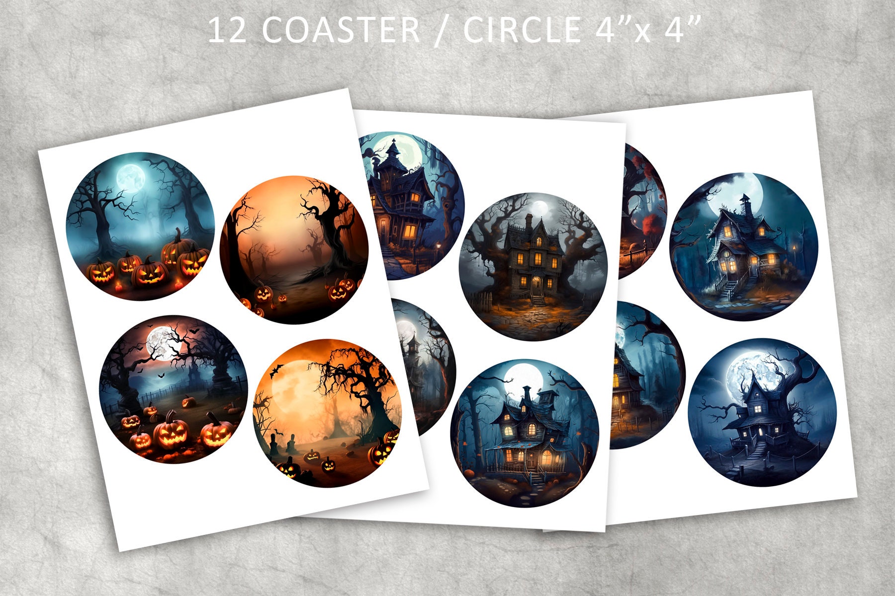 Halloween Circles for Coasters, Printable 4 Inch, Halloween House ...