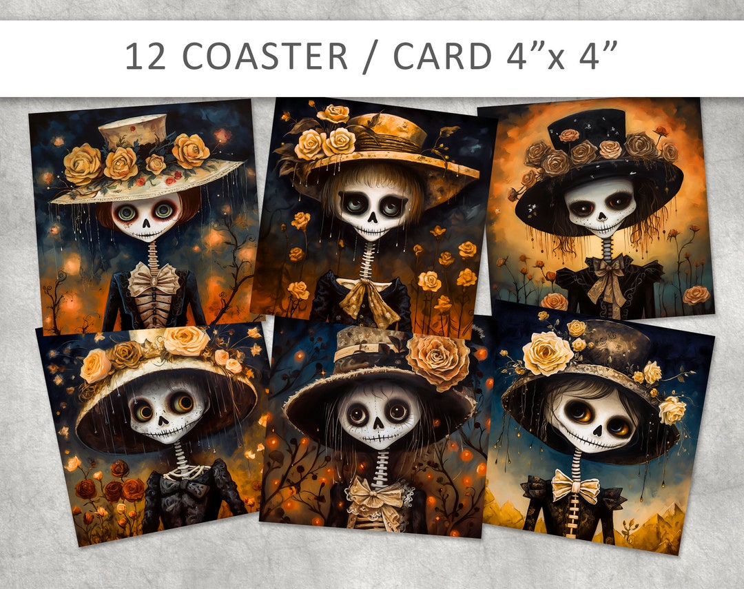 Skull Halloween 4x4 Inch Printable Halloween Skeleton - Etsy