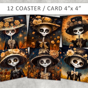 Skull Halloween 4x4 Inch Printable Halloween Skeleton - Etsy