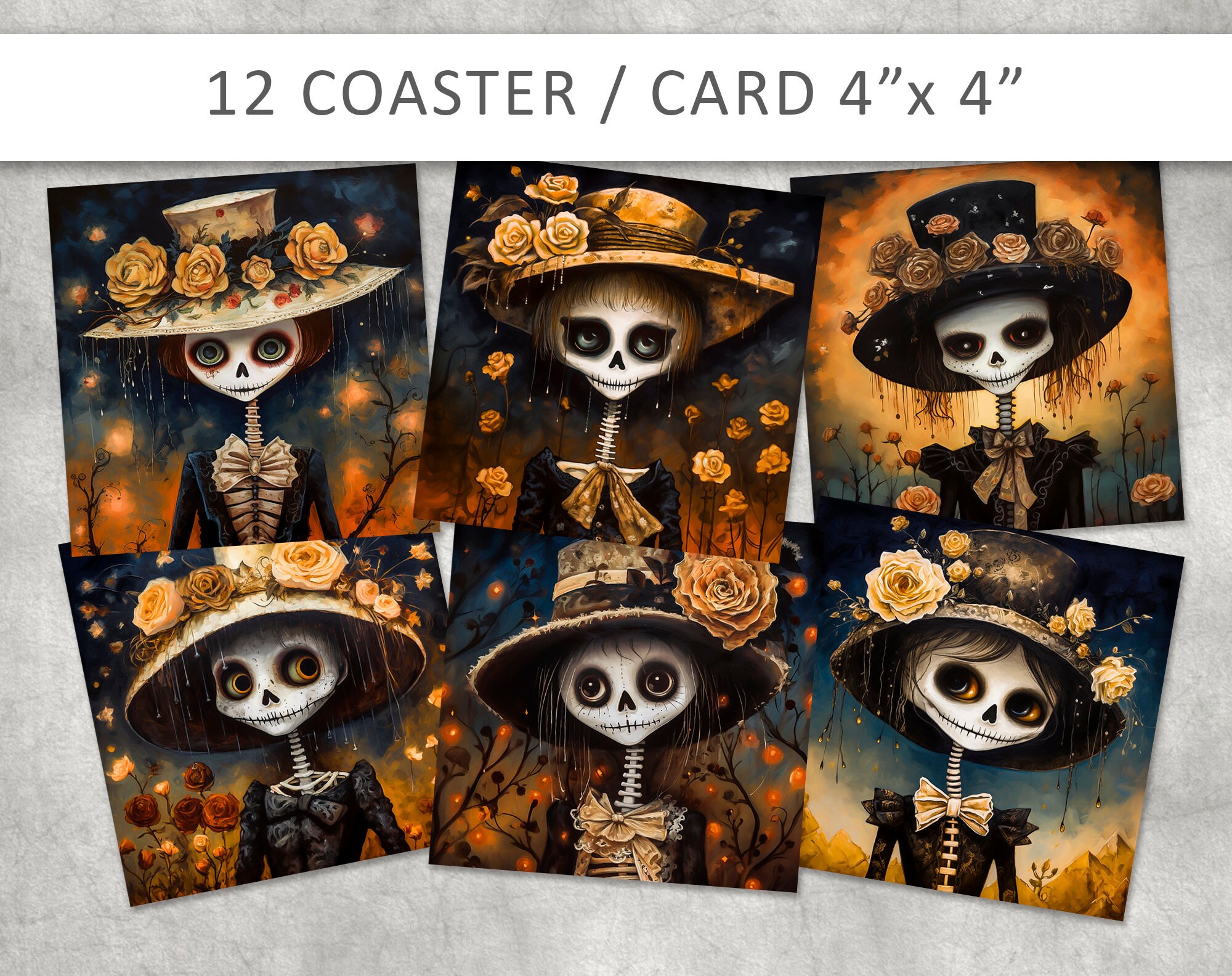 Skull Halloween 4x4 Inch Printable Halloween Skeleton - Etsy