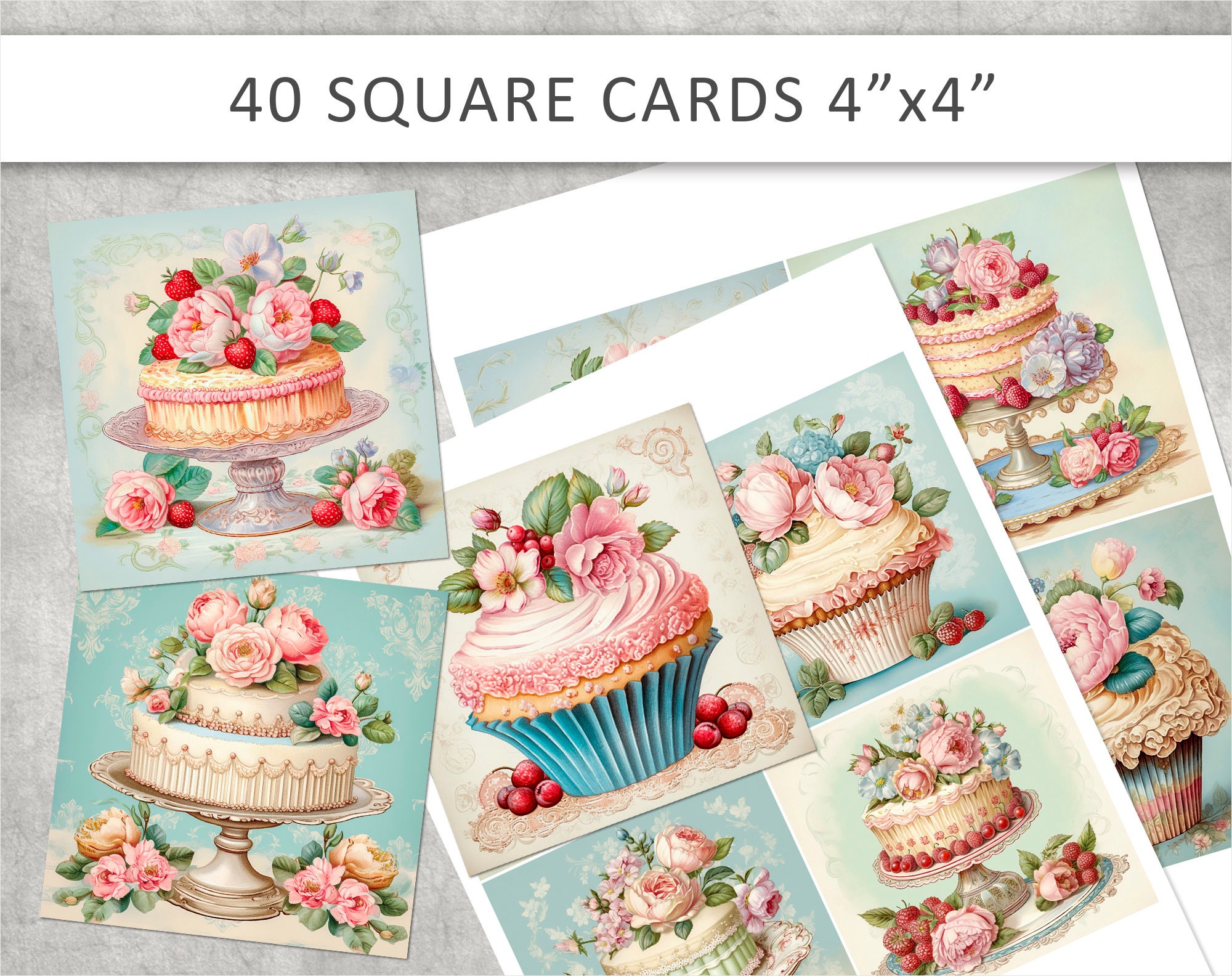 4x4 Inch Printable Digital Downloads, Cakes Vintage Digital Collage ...