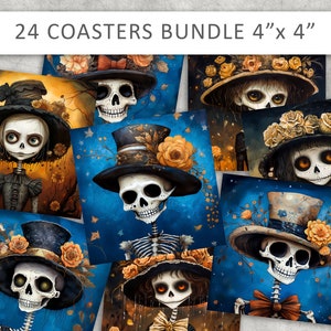Skull Halloween 4x4 Inch Printable, Halloween Skeleton Coaster ...