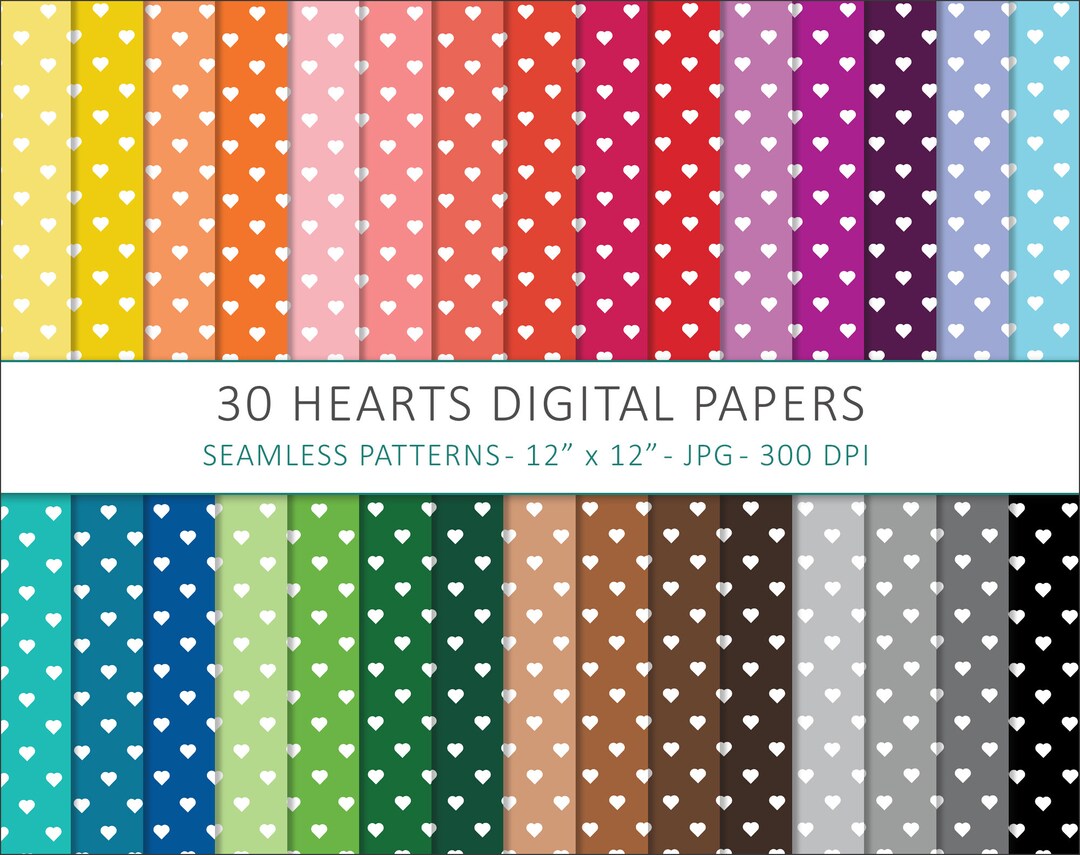 Rainbow Colors Hearts Digital Paper, White Heart Pattern, Confetti ...