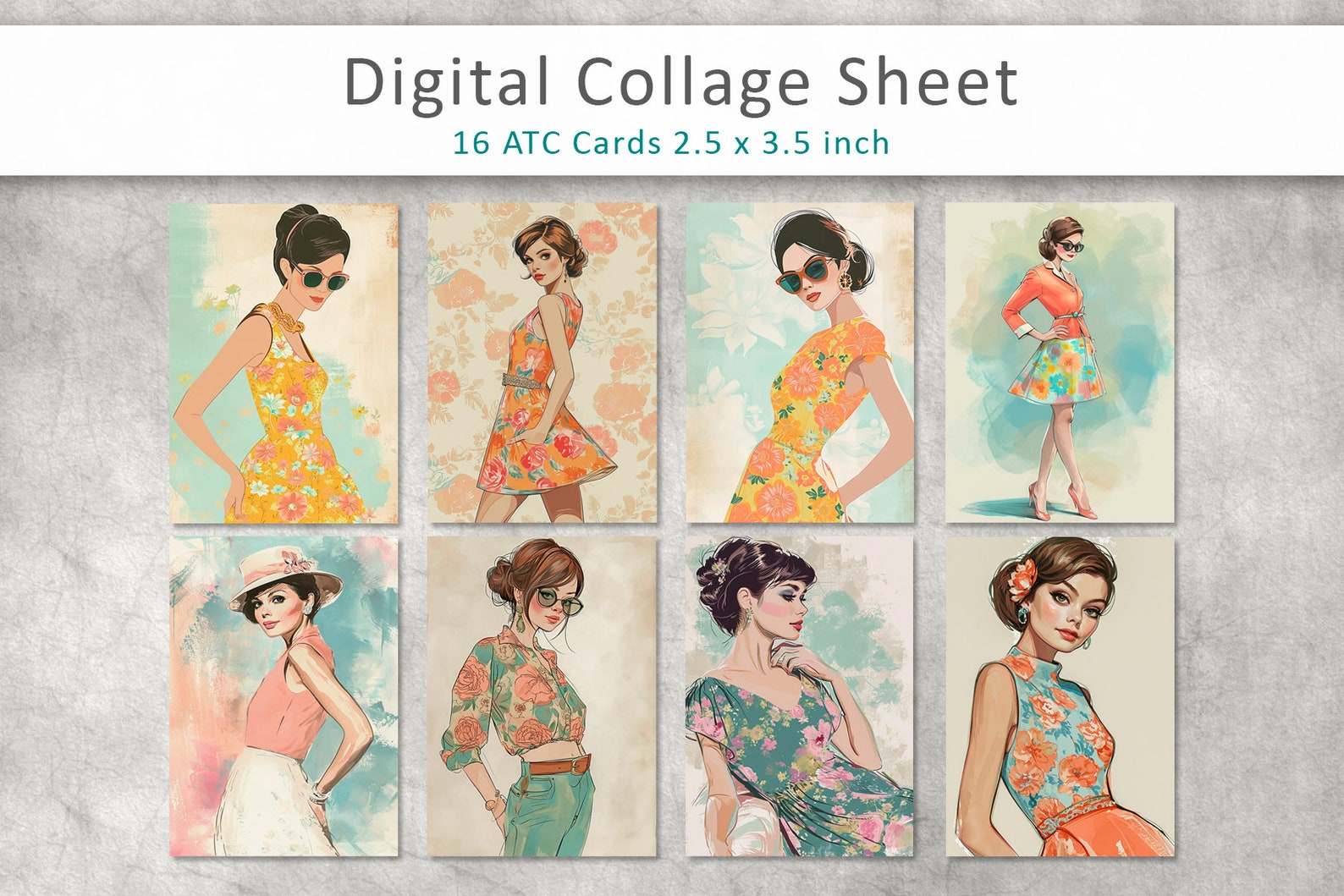 30 Woman Fashion ATC Cards, Junk Journal Cards, Digital Collage Sheet ...