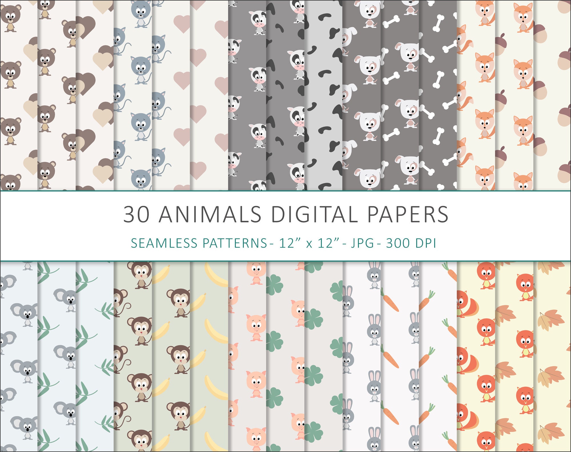 Animals Digital Paper Animal Scrapbook Papers Animal Papers - Etsy