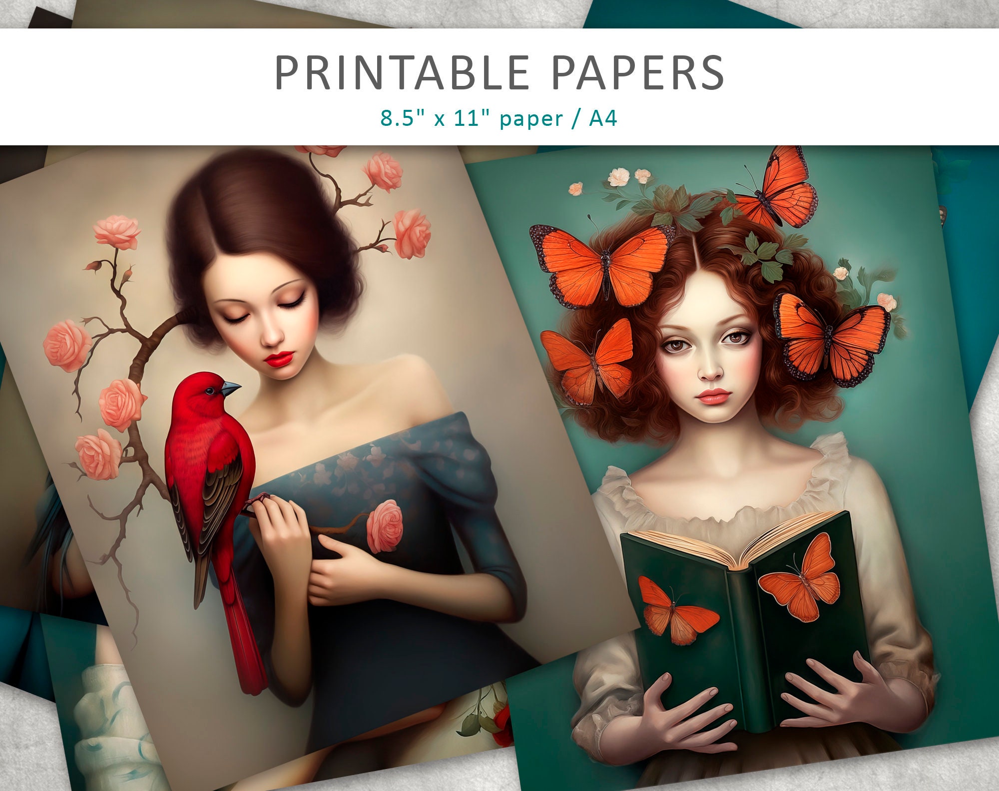 Woman Vintage Art Junk Journal Kit, Printable Pages, Journal Pages ...