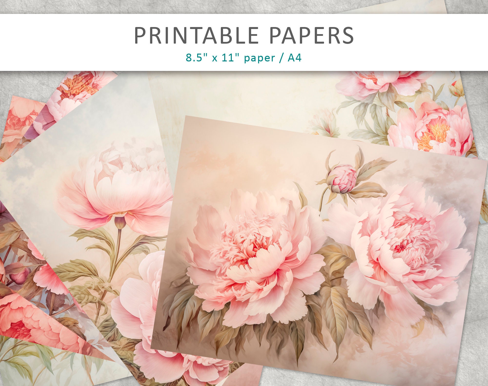 Peonies Junk Journal Printable, Floral Digital Paper, Journal Pages ...