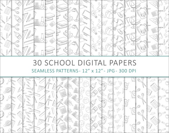 School Supplies Digital Papers Seamless Pattern back to - Etsy