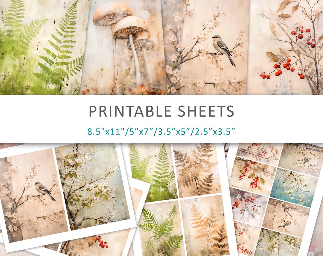 Nature Theme, Printable Sheets, Junk Journal Paper, ATC Cards ...