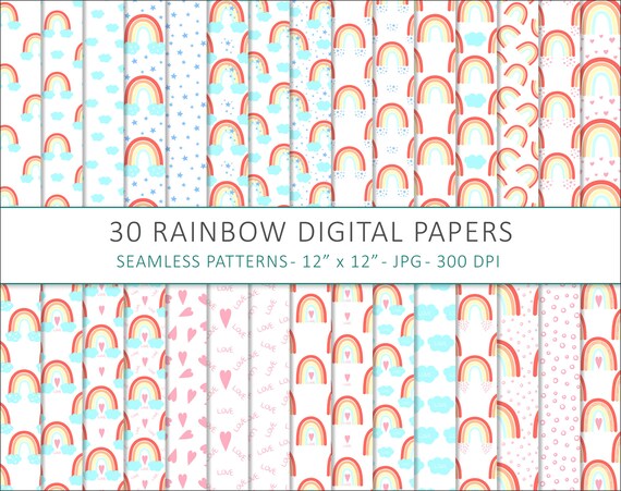 Rainbow digital paper pack scrapbook paper seamless rainbow | Etsy