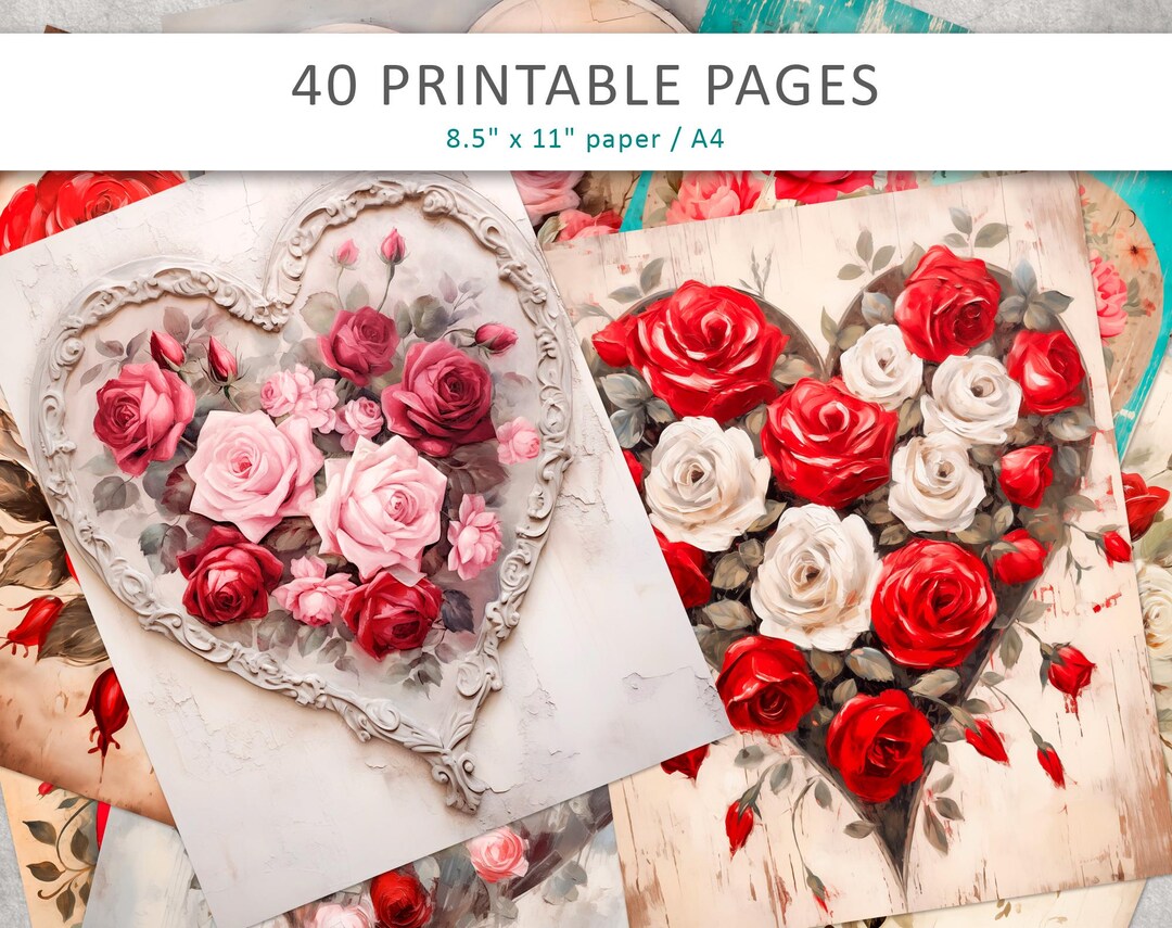 Heart Junk Journal Sheets, Printable Heart, Heart Illustration ...