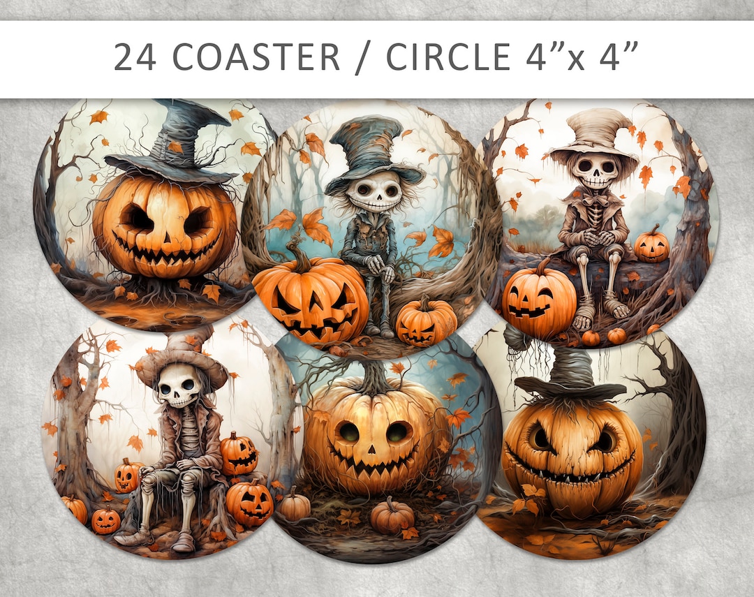 Halloween Circles Coaster, Halloween Skeleton, Halloween Pumpkin ...