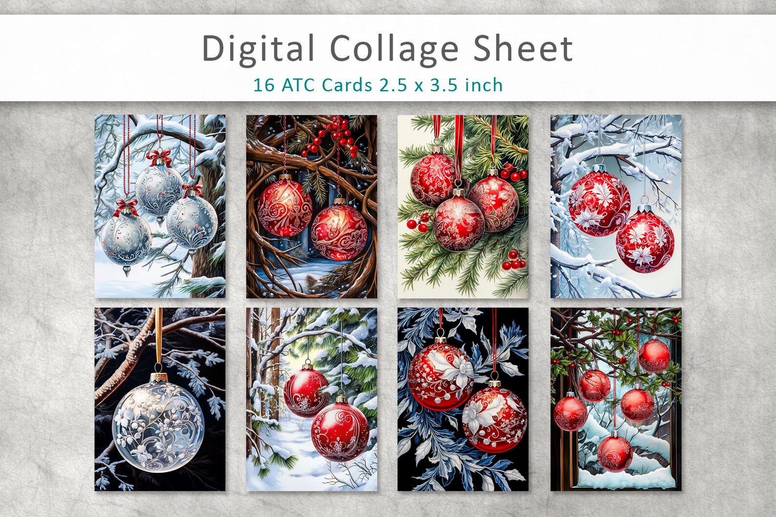 Christmas Baubles ATC Cards, Printable Journaling Cards, Collage Sheet ...