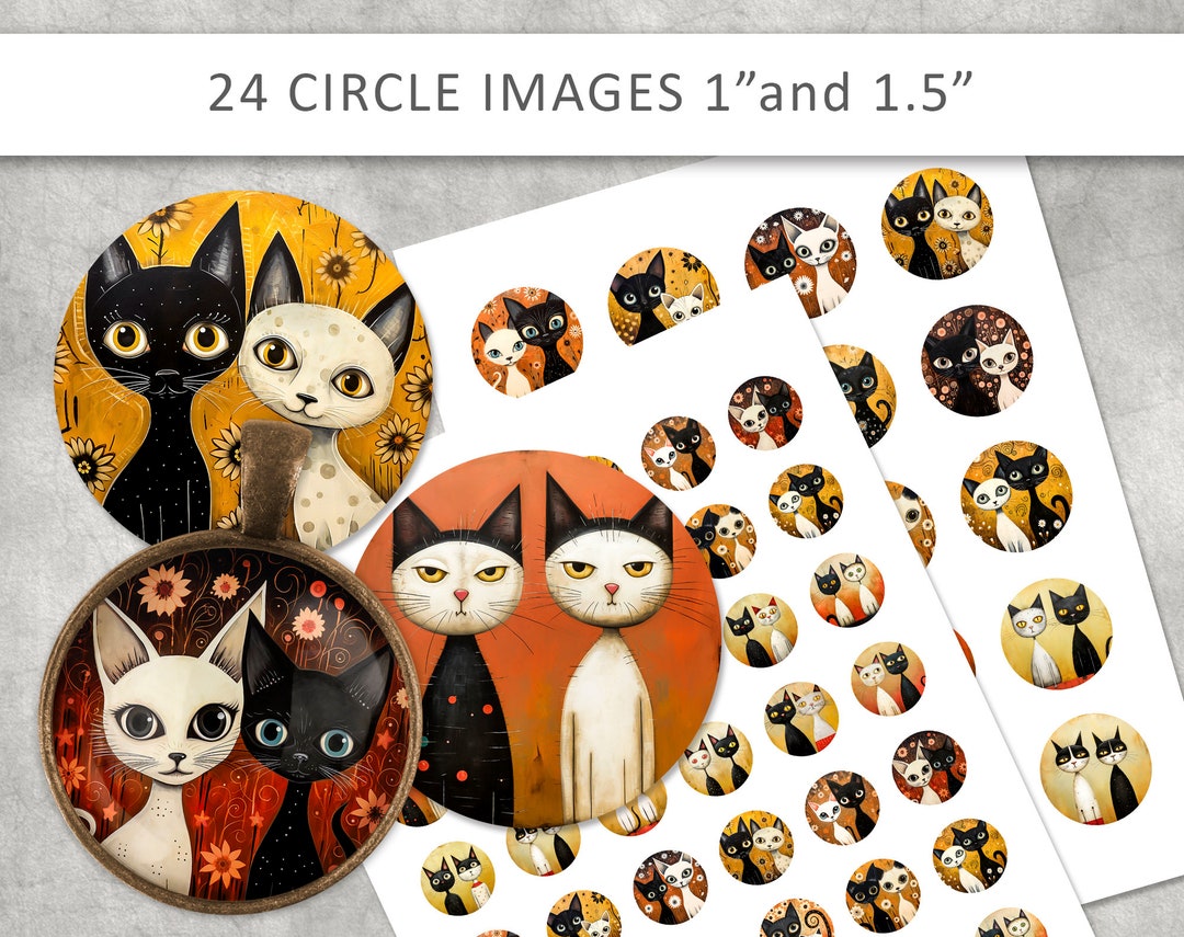 Cats Circle Images, Cat Cabochon Images, Digital Collage Sheets ...
