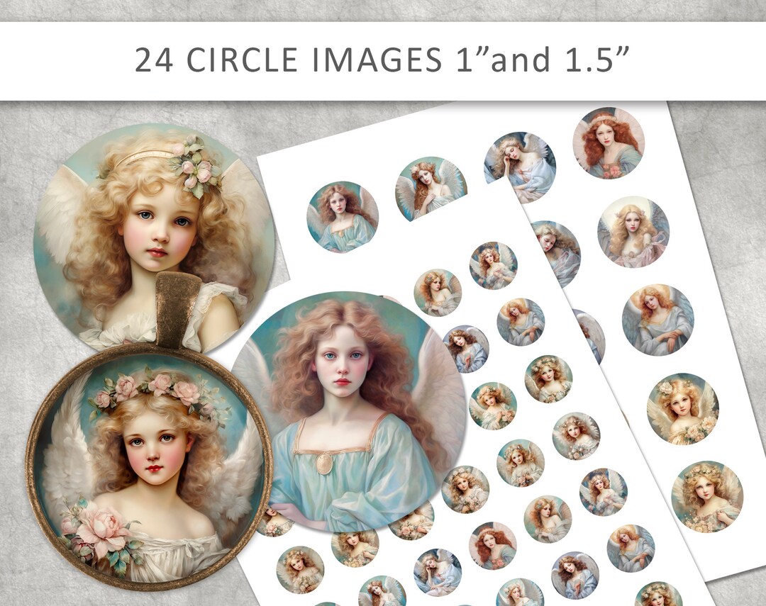 Angel Circle, 30 Printable 1.5 Inch Circles, Vintage Image for Round ...