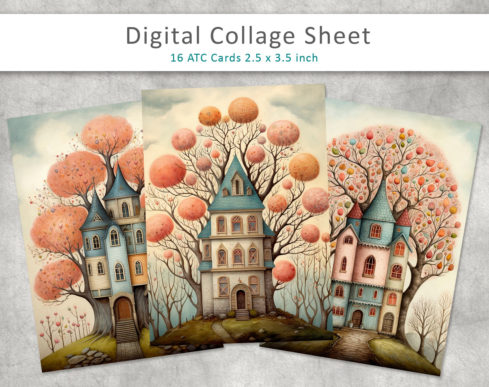 Tree House ATC Cards, Digital Collage Sheet, Junk Journal Cards ...