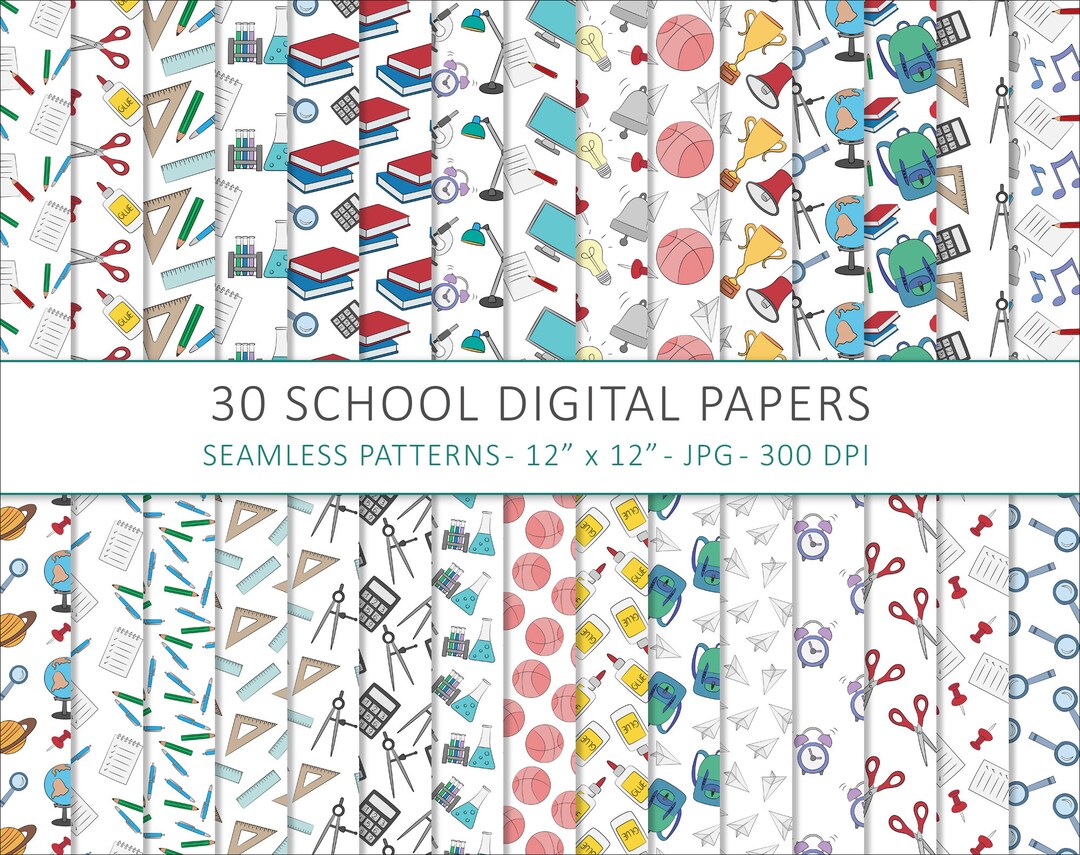 Back to School School Digital Paper Scrapbook Papers School - Etsy