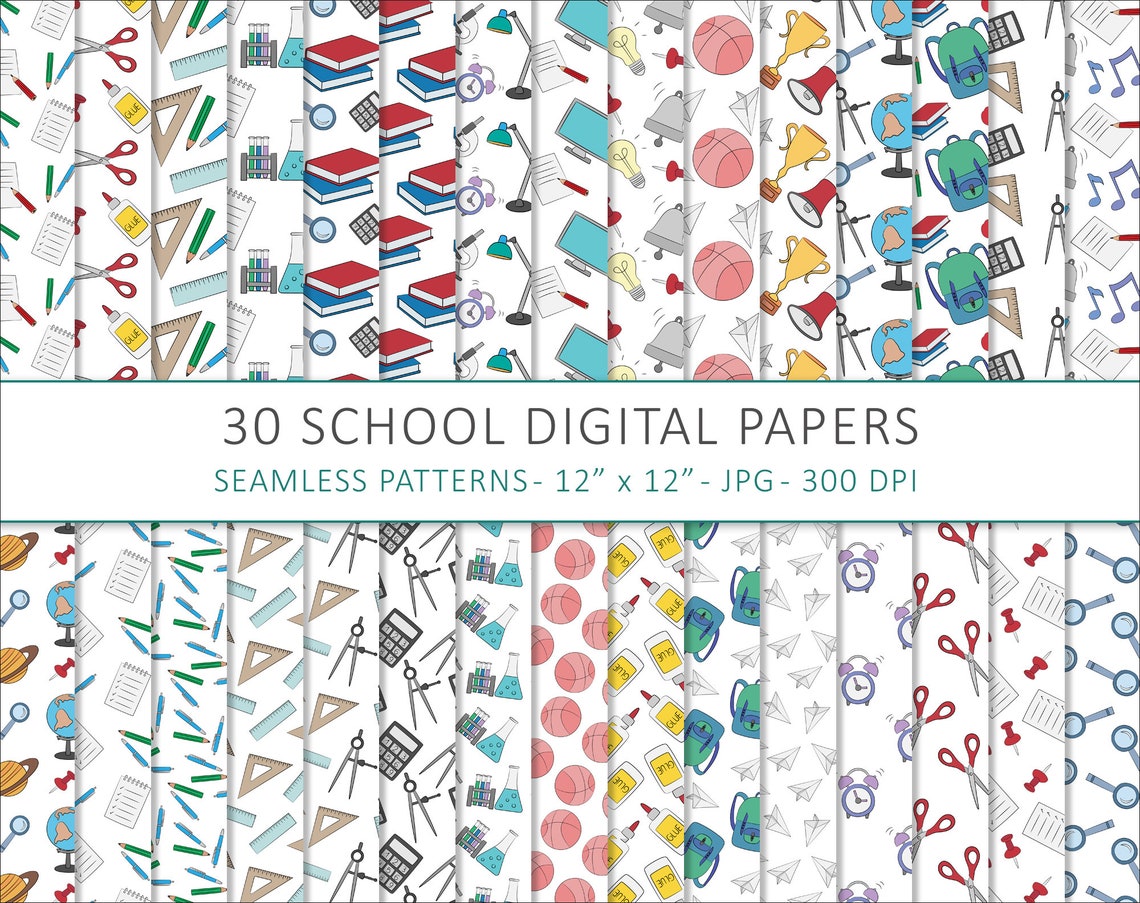 Back to School School Digital Paper Scrapbook Papers School - Etsy