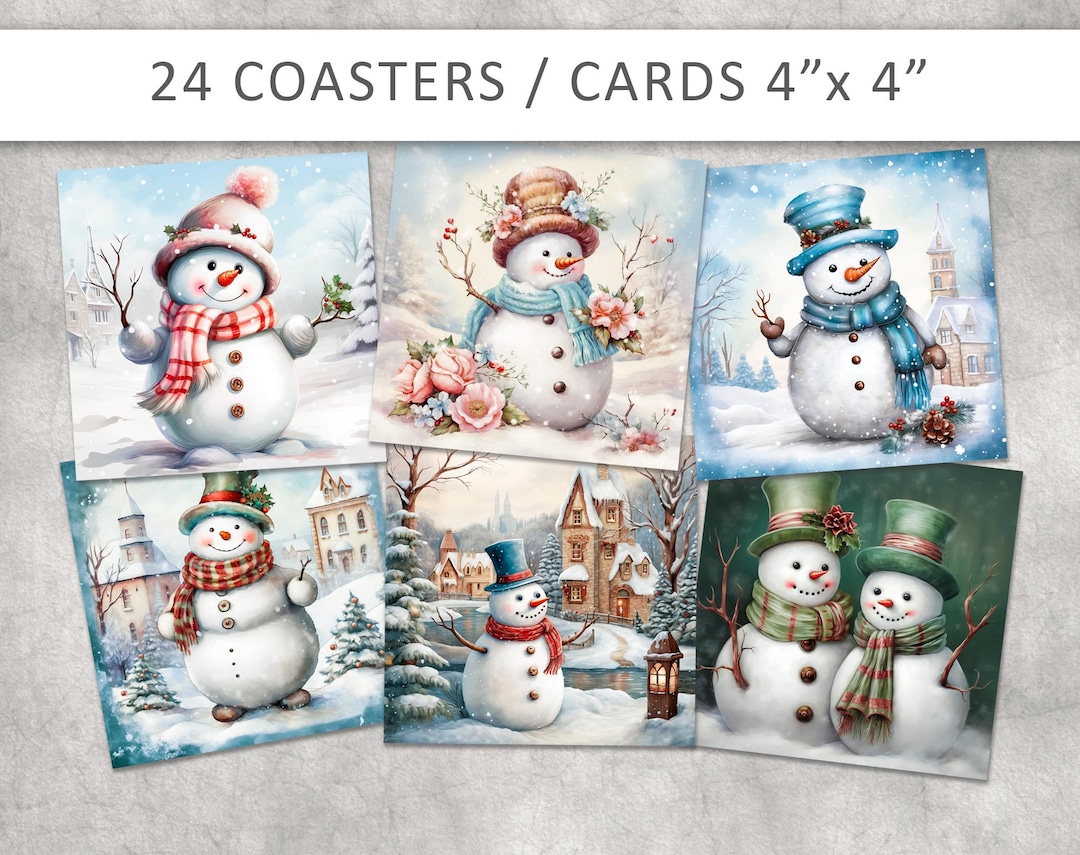 Snowman Square Coaster, Christmas Coaster, Printable Coaster PNG ...