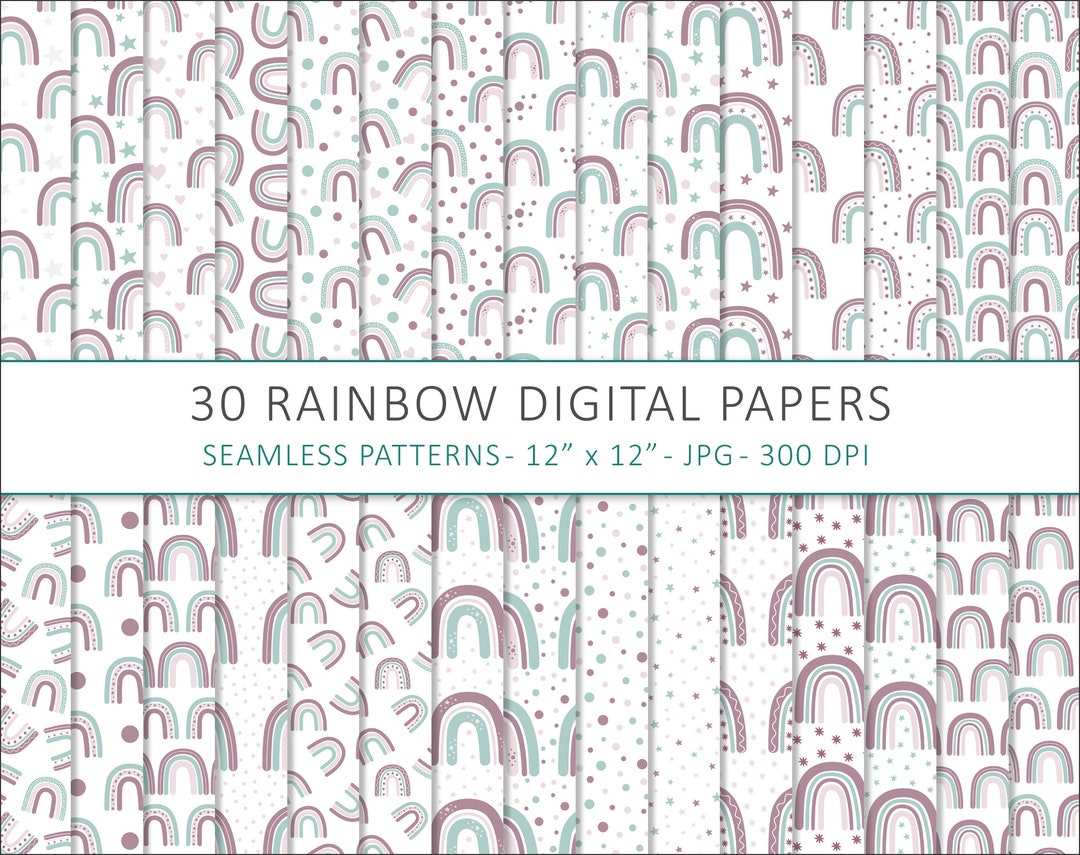 Rainbow Digital Paper Pack, Baby Rainbow Paper Set, Seamless Pattern ...