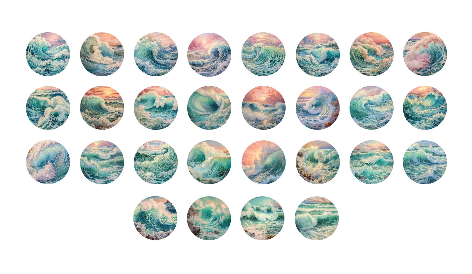 Sea Waves Printable 4 Inch, Circles for Coasters, Kitchen Decor, Sea ...