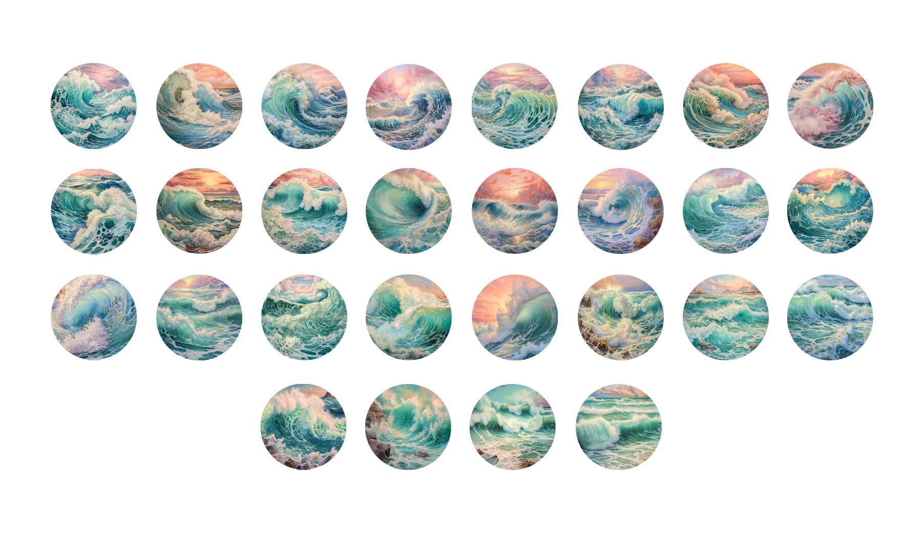 Sea Waves Printable 4 Inch, Circles for Coasters, Kitchen Decor, Sea ...