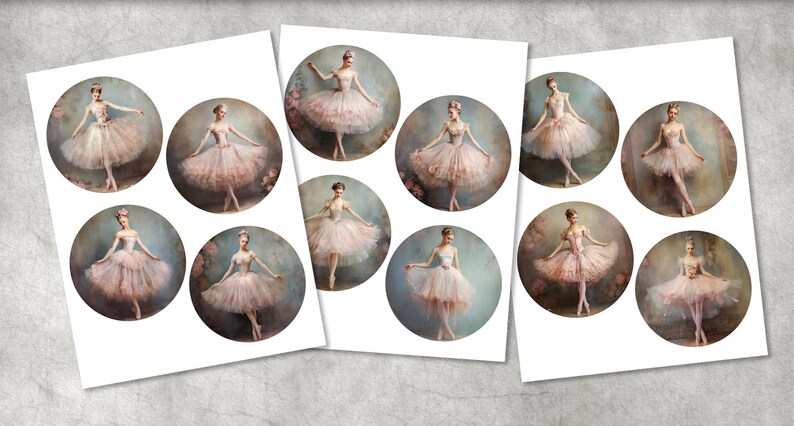 Ballerina Round Coaster PNG, Vintage Images, 4x4 Inch Circle, Digital ...