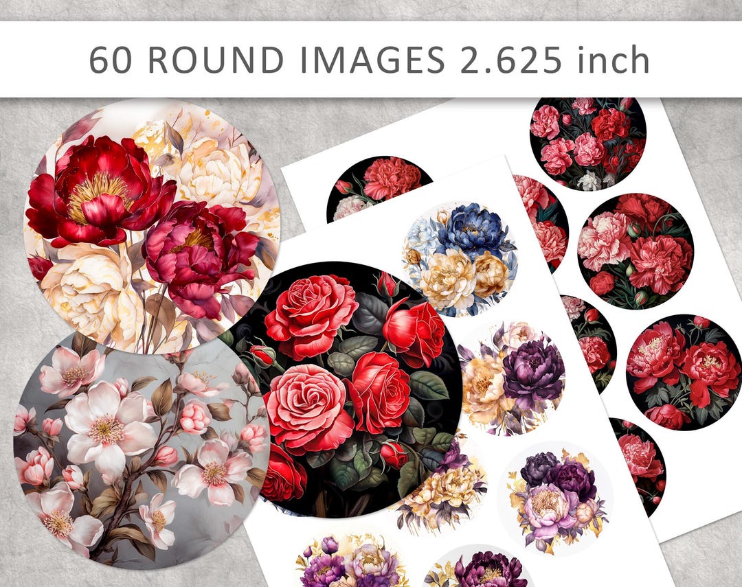 Peonies Circle Image, Buttons Printable, Digital Collage Sheets ...