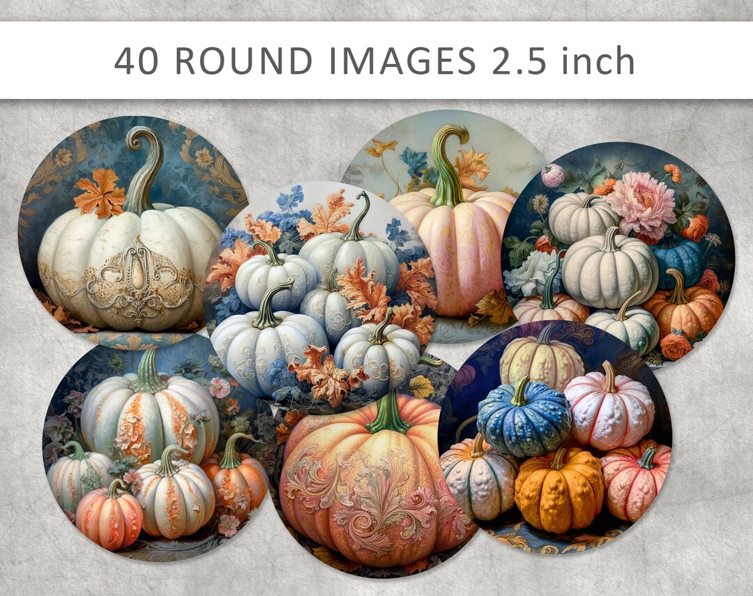 40 Pumpkins Circle Images, Digital Collage Sheets, 2.5 Inch Printable ...