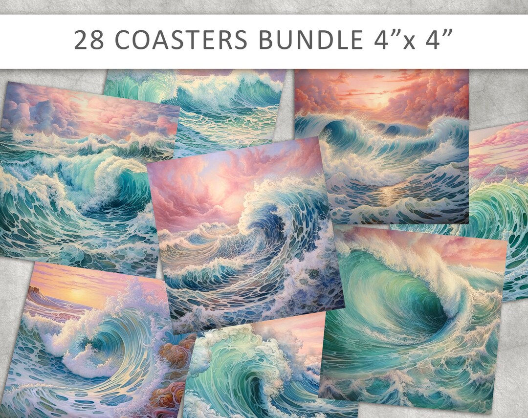 Sea Waves Square Coasterbundle , Collage Sheet for Coasters, Greeting ...