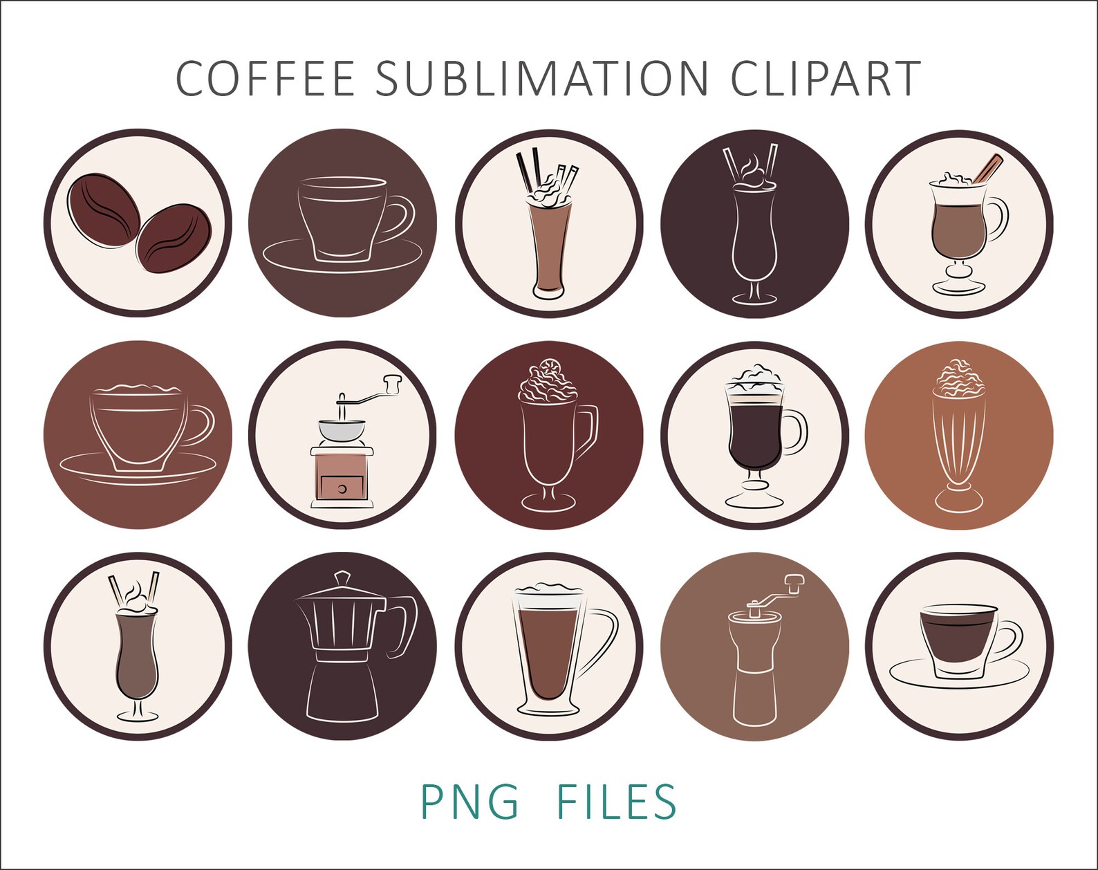 Coffee Clipart Set, Cafe Clipart, Coffee Sublimation, Set of 220 ...