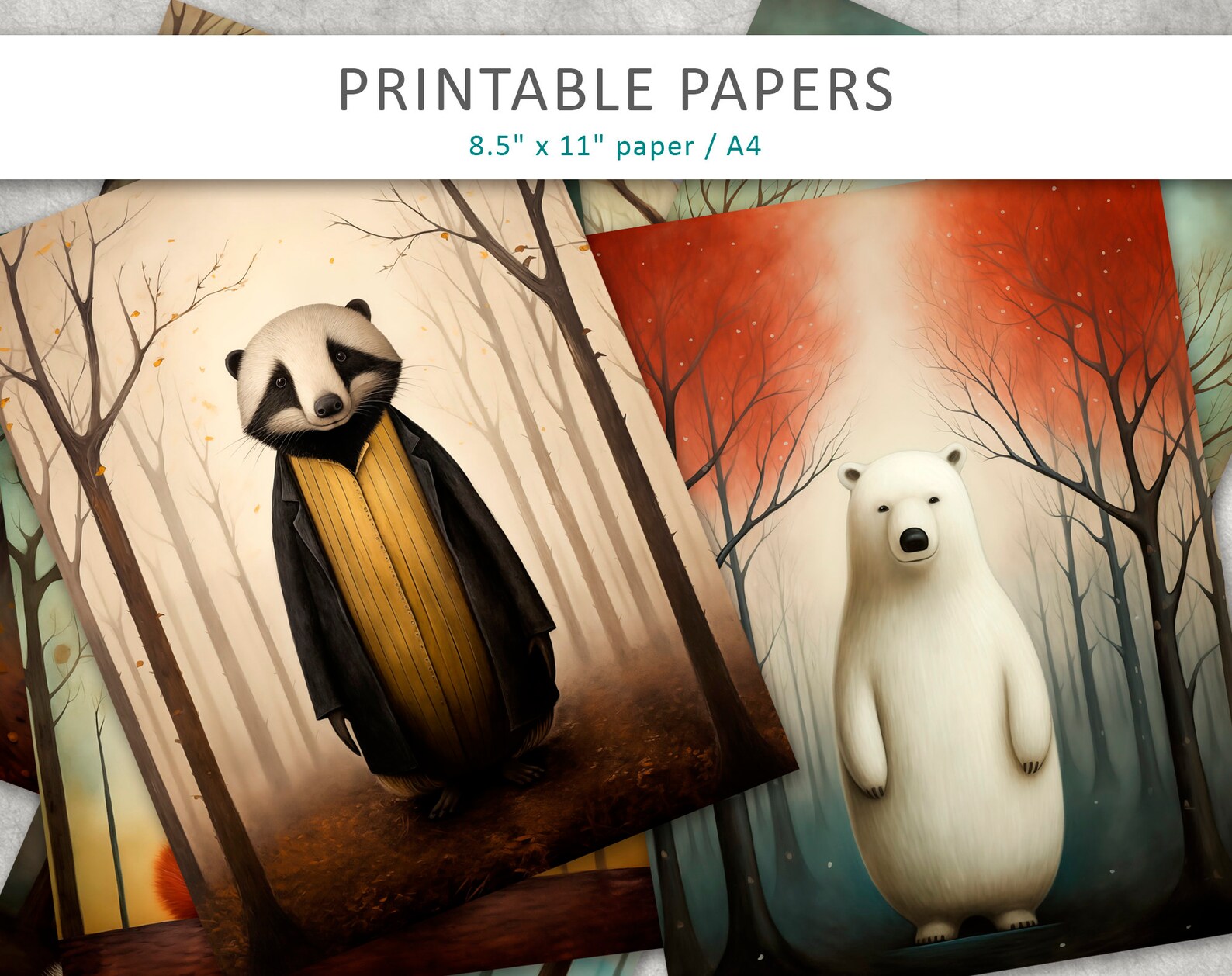 32 Animal Journal Pages, Junk Journal Kit, Basic Papers, Printable ...