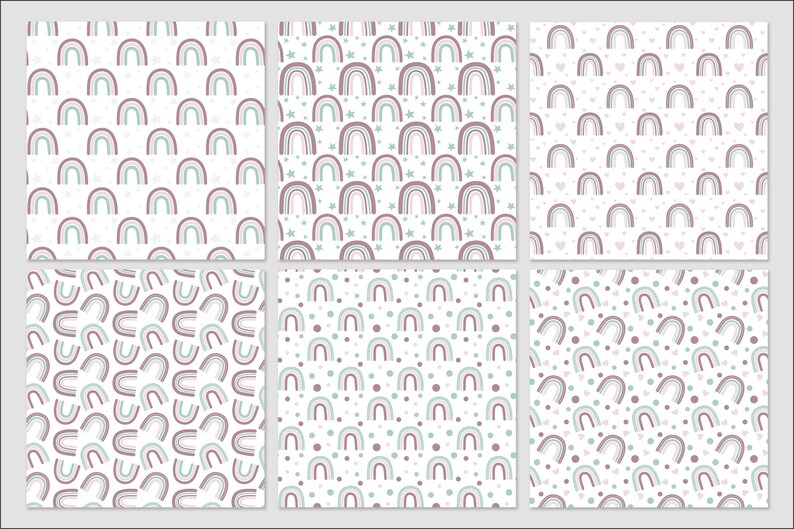 Rainbow Digital Paper Pack, Baby Rainbow Paper Set, Seamless Pattern ...