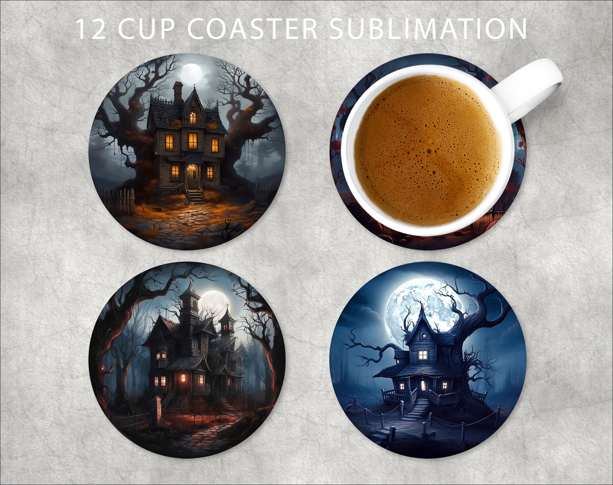 Halloween Circles for Coasters, Printable 4 Inch, Halloween House ...