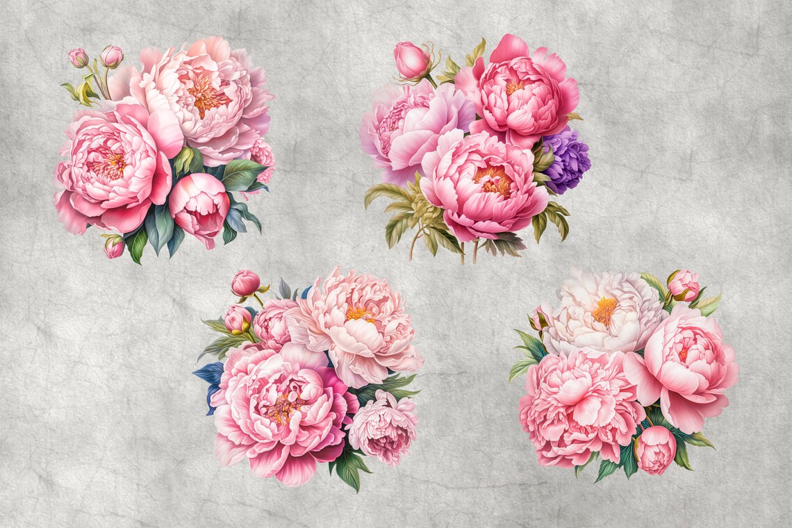 Peonies Clipart PNG, Flowers Clipart, Sublimation PNG, Greetings Cards ...