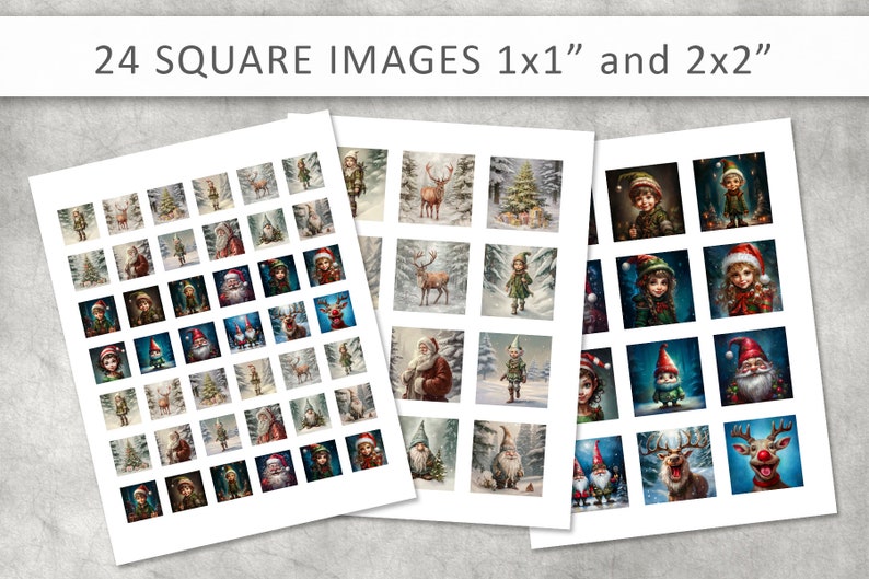 Christmas Square Card, 1 and 2 Inch Printable Image, Digital Collage ...