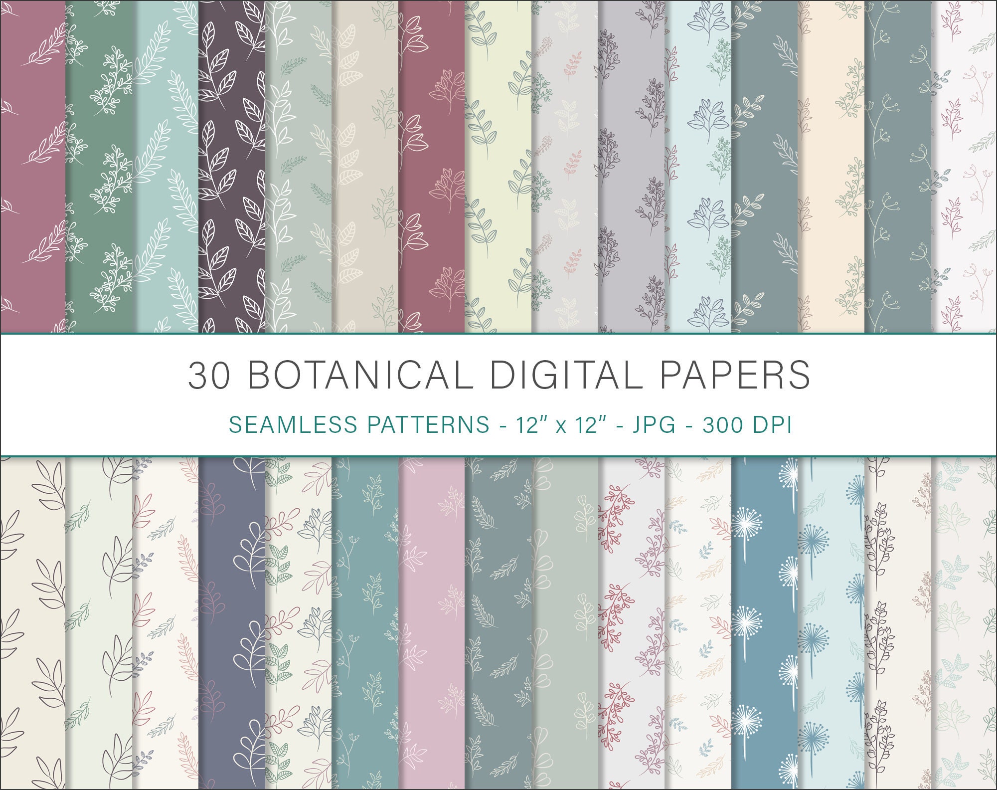 Botanical Digital Paper Pack Botanical Patterns Botanical - Etsy
